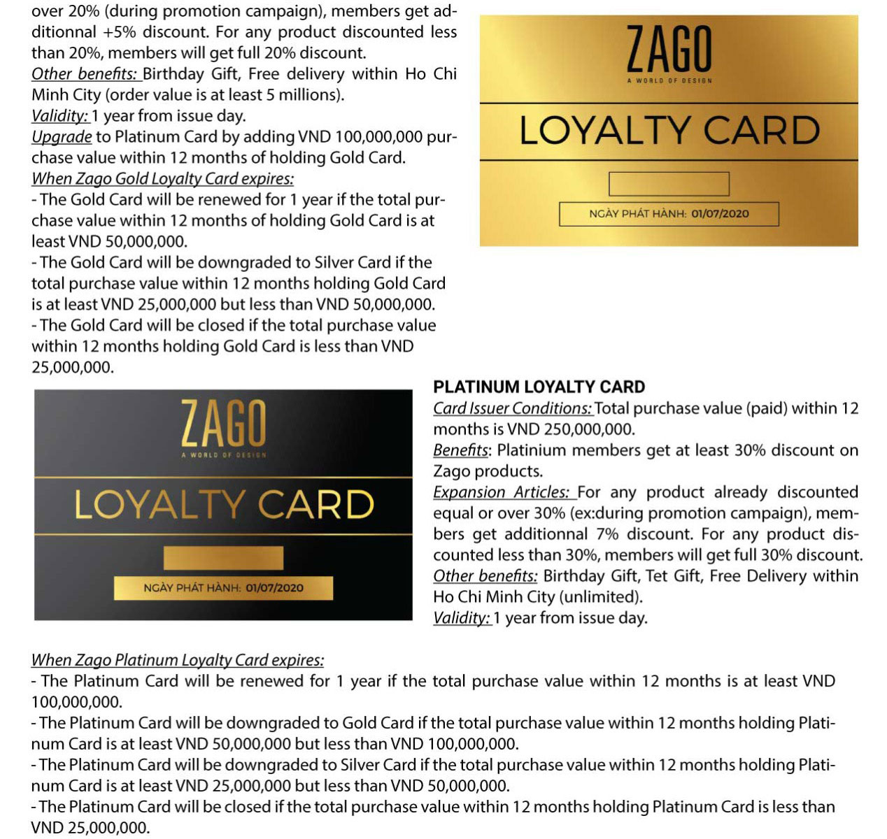 LOYALTY CARD TERMS CONDITIONS Zago Store